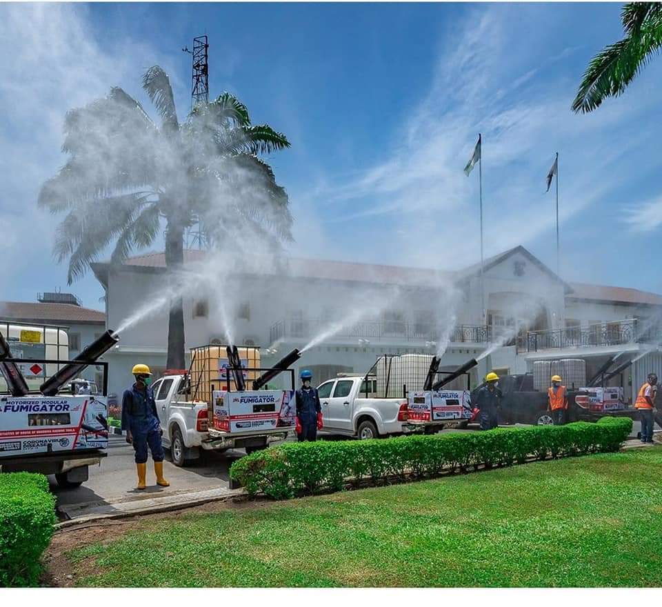 OONI IN LAGOS WITH HIS INVENTED LOCALLY MADE FUMIGATORS TO CURB CORONAVIRUS